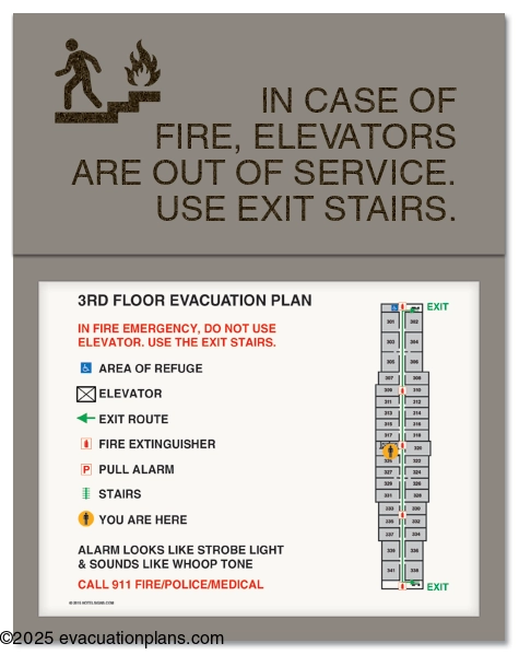 California Elevator Evacuation Signs | AV3-RG54-CA | evacuationplans.com